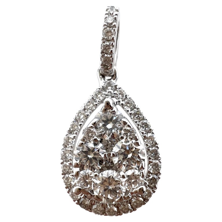18k White Gold Diamonds Tear Drop Shaped Pendant For Sale at 1stDibs