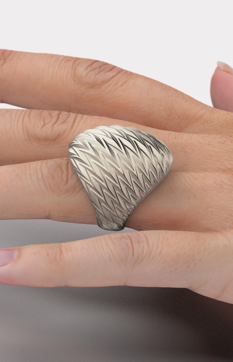 Customizable 18k White Gold Dome Ring Designed and Crafted in Italy by ...