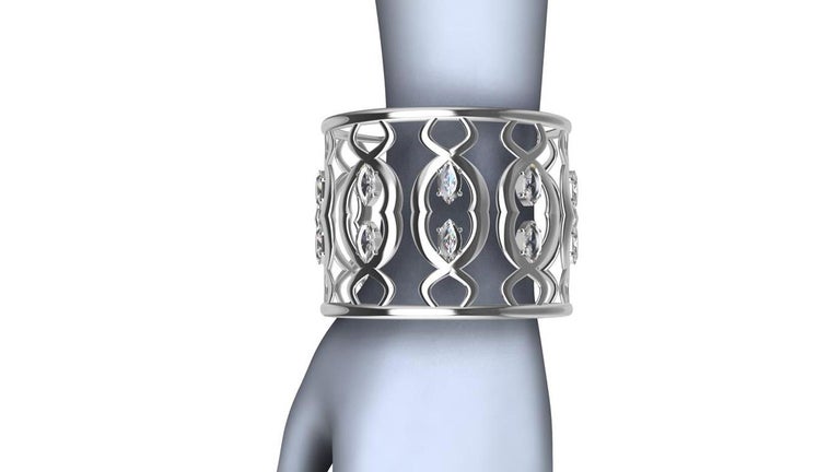 18 Karat White Gold Double Arabesque Cuff Bracelet with GIA Diamonds ...
