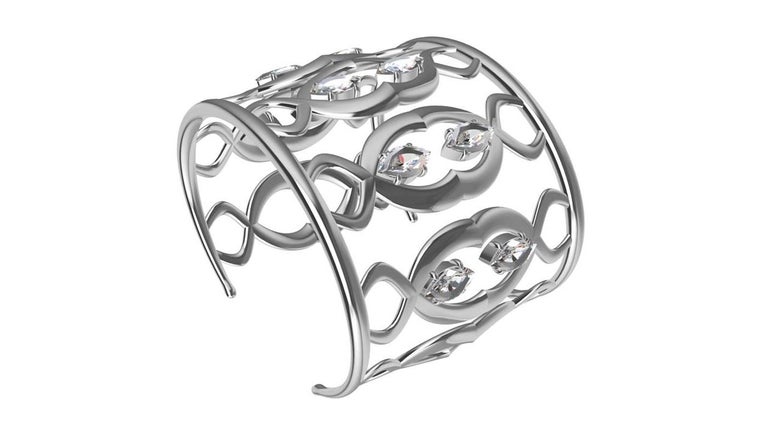 18 Karat White Gold Double Arabesque Cuff Bracelet with GIA Diamonds ...