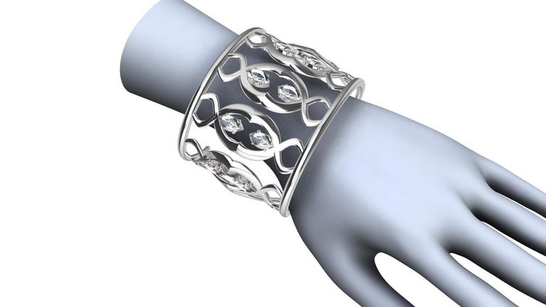 18 Karat White Gold Double Arabesque Cuff Bracelet with GIA Diamonds ...