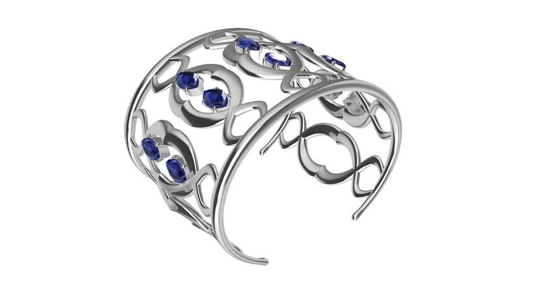 18 Karat White Gold Double Arabesque Cuff Bracelet with Sapphires For ...