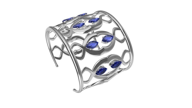 18 Karat White Gold Double Arabesque Cuff Bracelet with Sapphires For ...