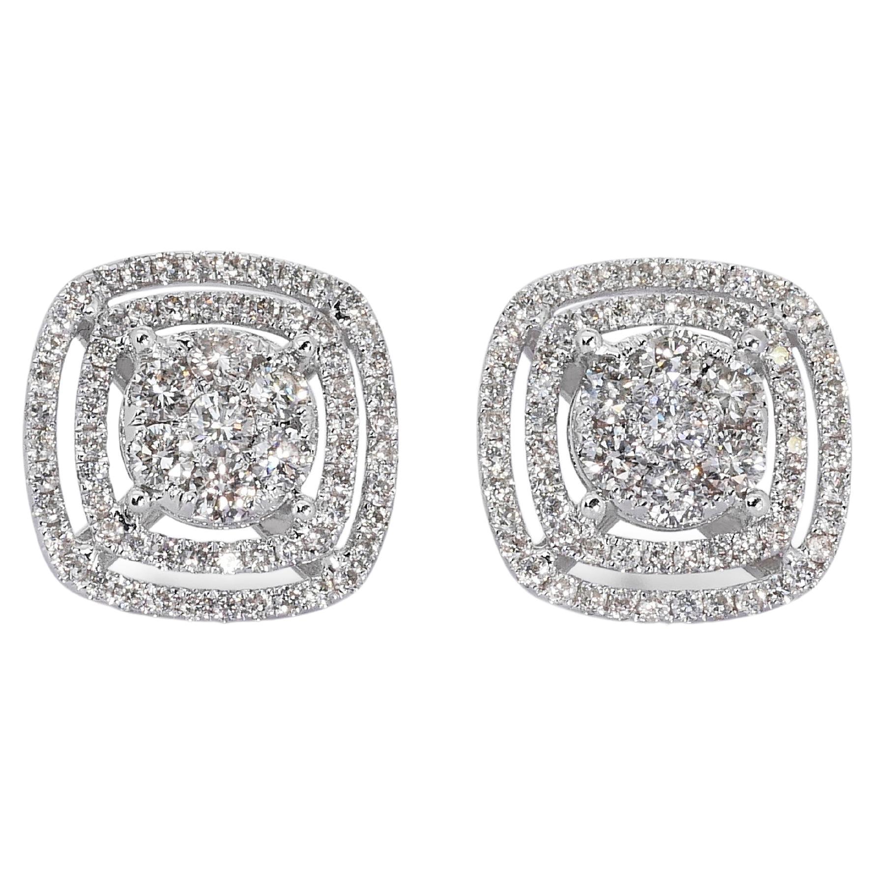 18k White Gold Double Halo Stud Earrings with 1.31 Carat of Natural ...
