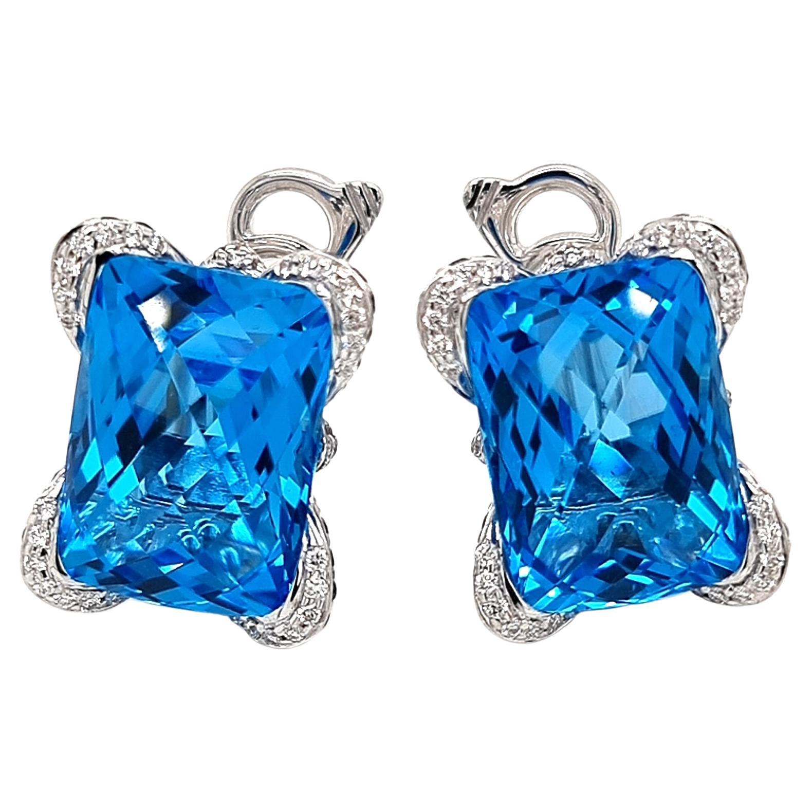 Blue Star Sapphire with Blue Sapphire and Diamond Earrings 18 Karat ...