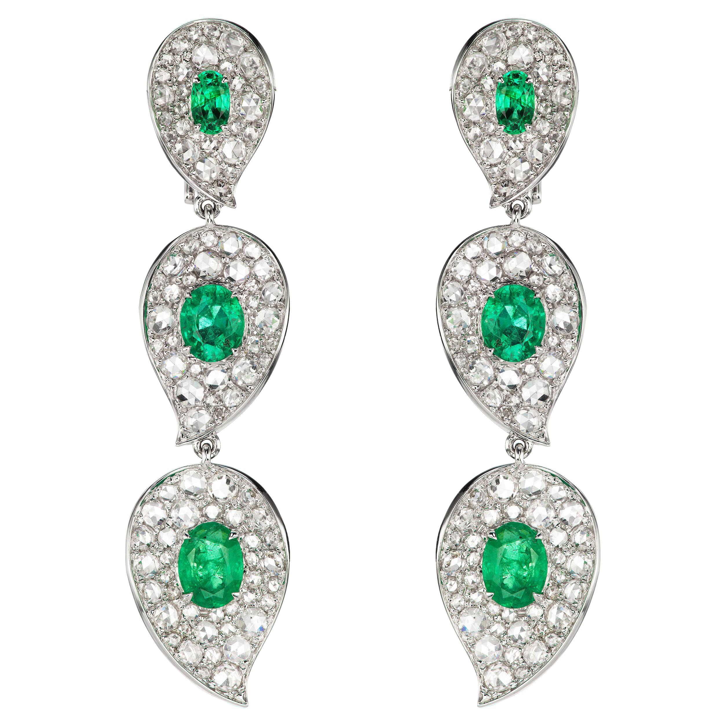 CADAR Twin Drop Earrings, 18K Yellow Gold and White Diamonds For Sale ...