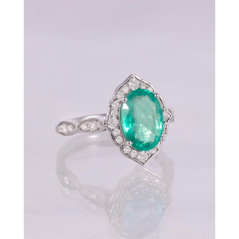 Customizable 18K White Gold emerald Bridal Set, Halo Emerald Engagement ...