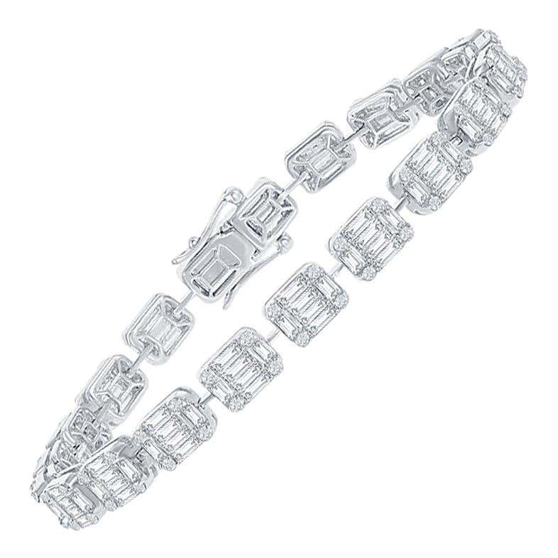 18 Karat White Gold Emerald Cut Tennis Bracelet For Sale Free Shipping