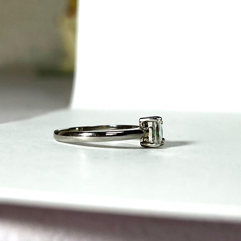 18K White Gold Emerald Heart and Baguette Diamond Toi et Moi Ring Band ...