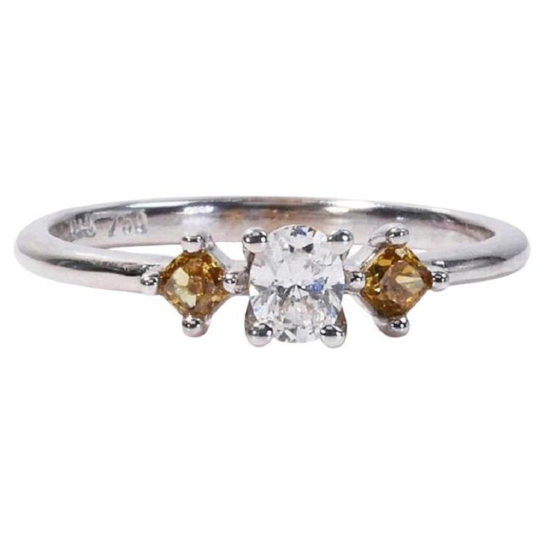 18K White Gold Fancy Three Stone Ring with 0.39 Ct Natural Diamonds ...