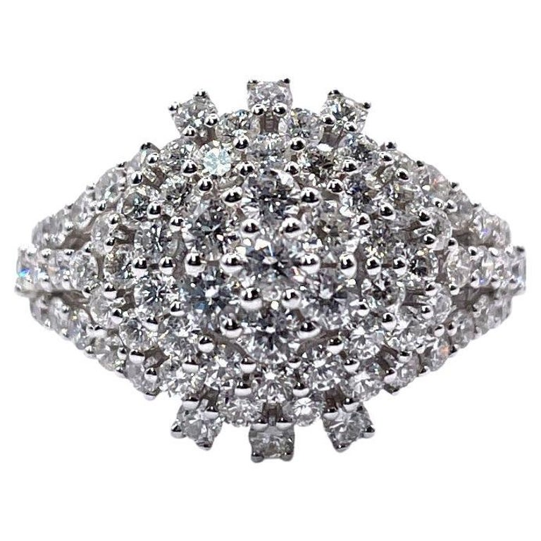 18k White Gold Fancy With 1.95TCW Diamond Cluster Ring For Sale at 1stDibs