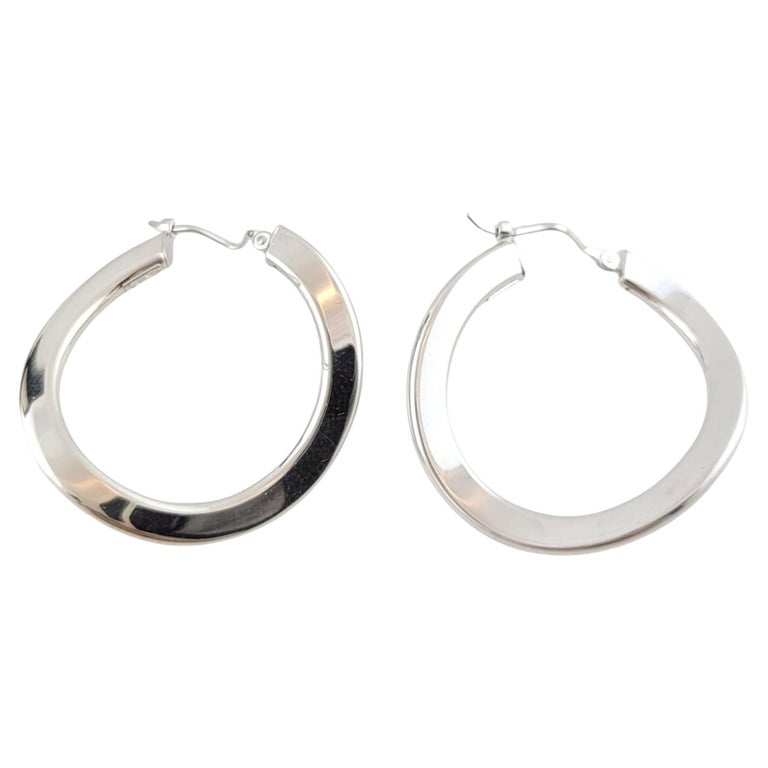 18k White Gold Flat Round Hoops For Sale at 1stDibs