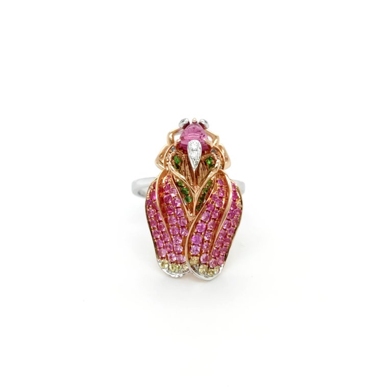 18K White Gold Fly Shaped Pink Sapphire Diamond Ring For Sale at 1stDibs