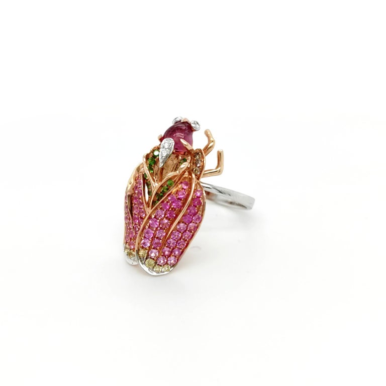 18K White Gold Fly Shaped Pink Sapphire Diamond Ring For Sale at 1stDibs