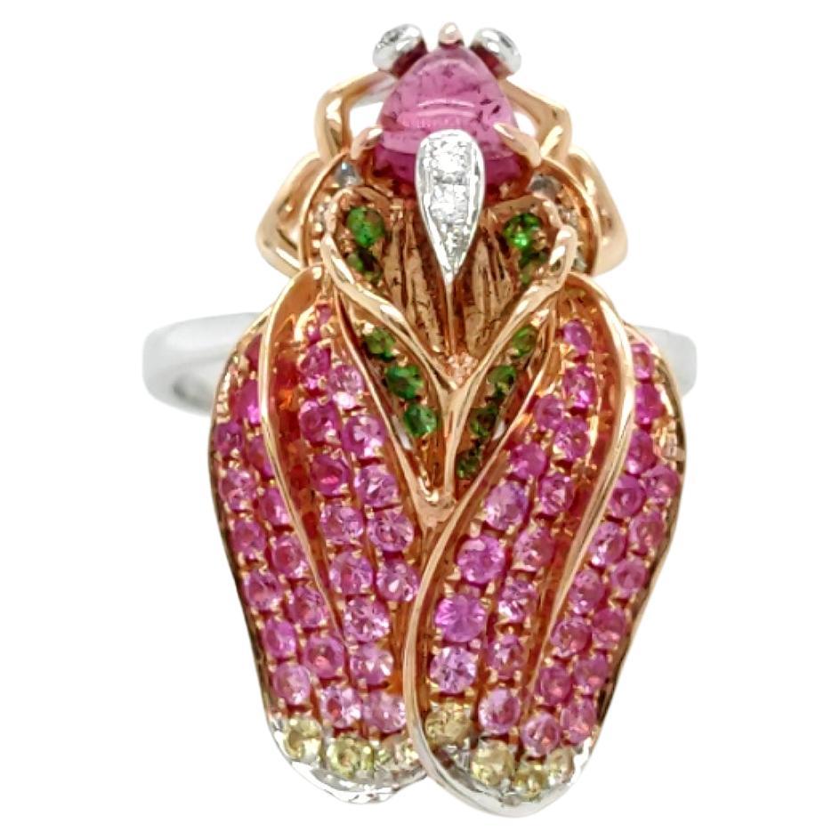 18K Rose Gold Butterfly Garden Pink Sapphire Diamond Open Cocktail Ring ...