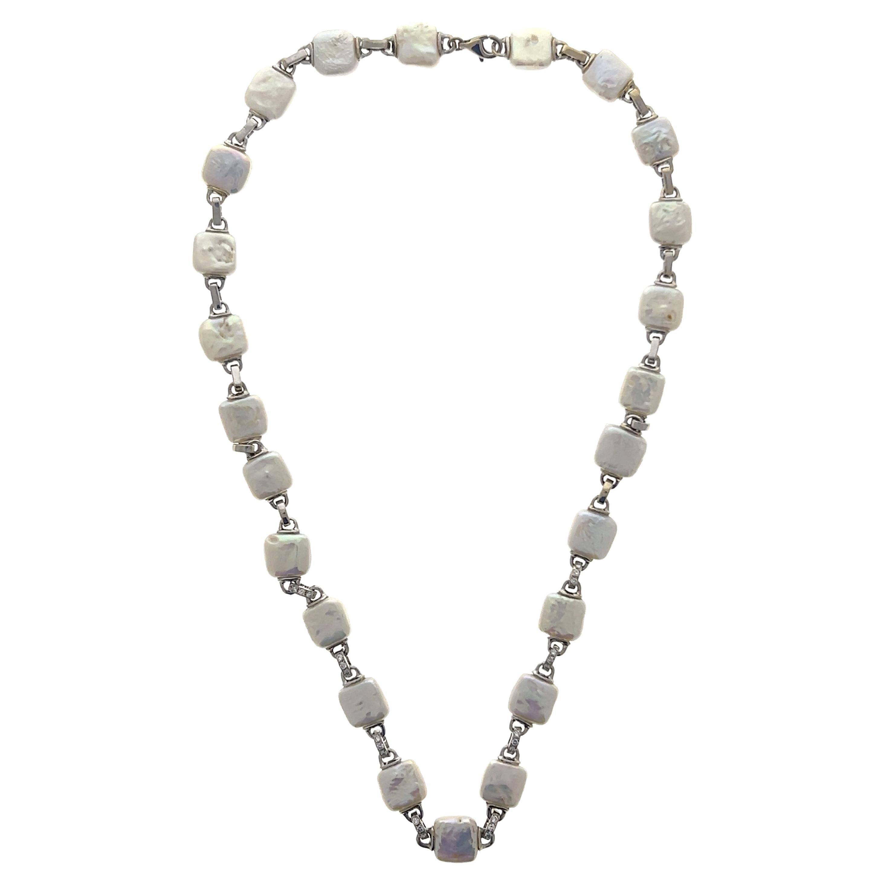 Fresh Water Pearl Necklace Set in 18 Karat White Gold Settings For Sale ...