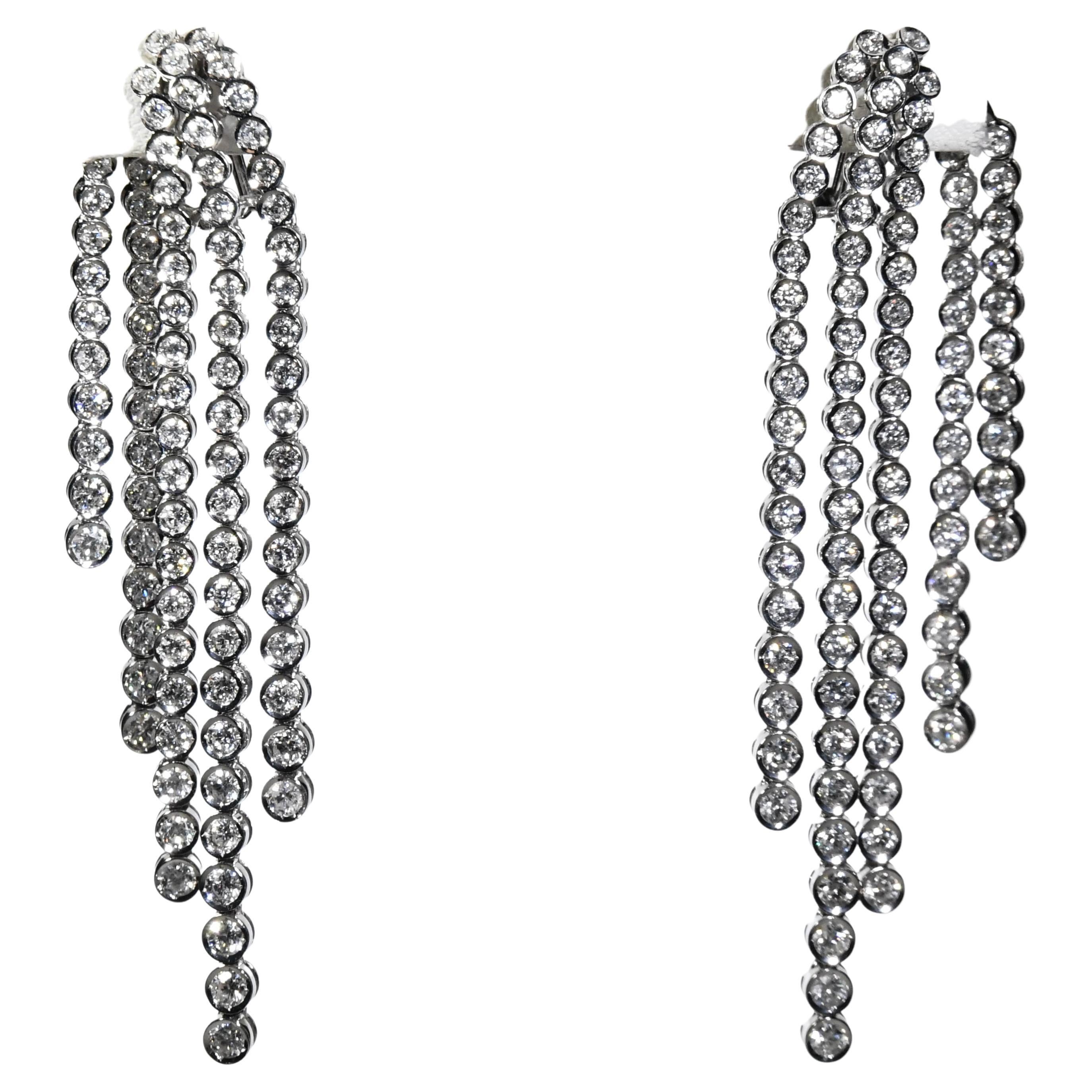 Round Brilliant Bezel Set Diamond Dangle Earrings For Sale at 1stDibs