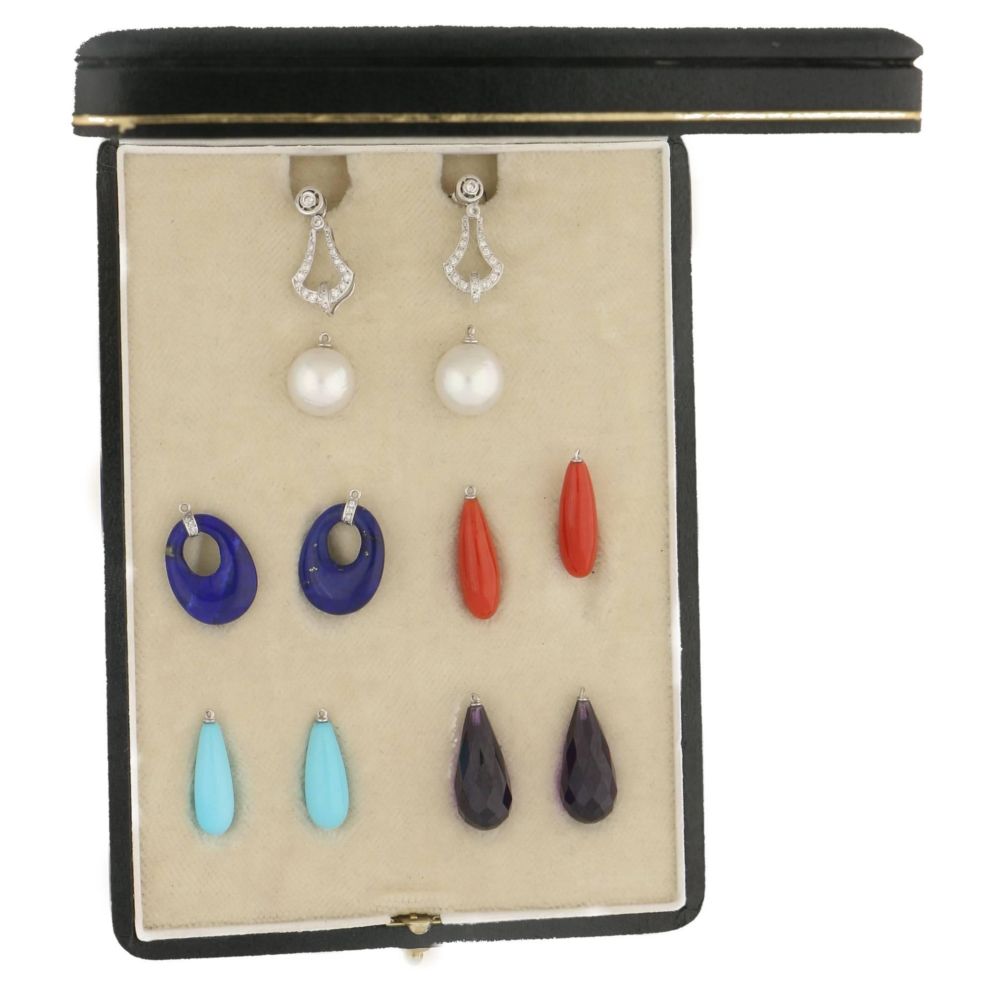 18 Karat White Gold Gem Earring Interchangeable Set at 1stDibs