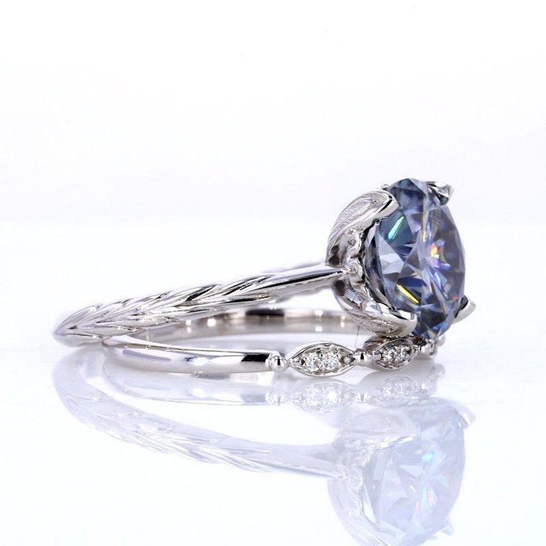 Customizable 18K White Gold Gray Diamond Engagement Ring, 4CT Gray ...