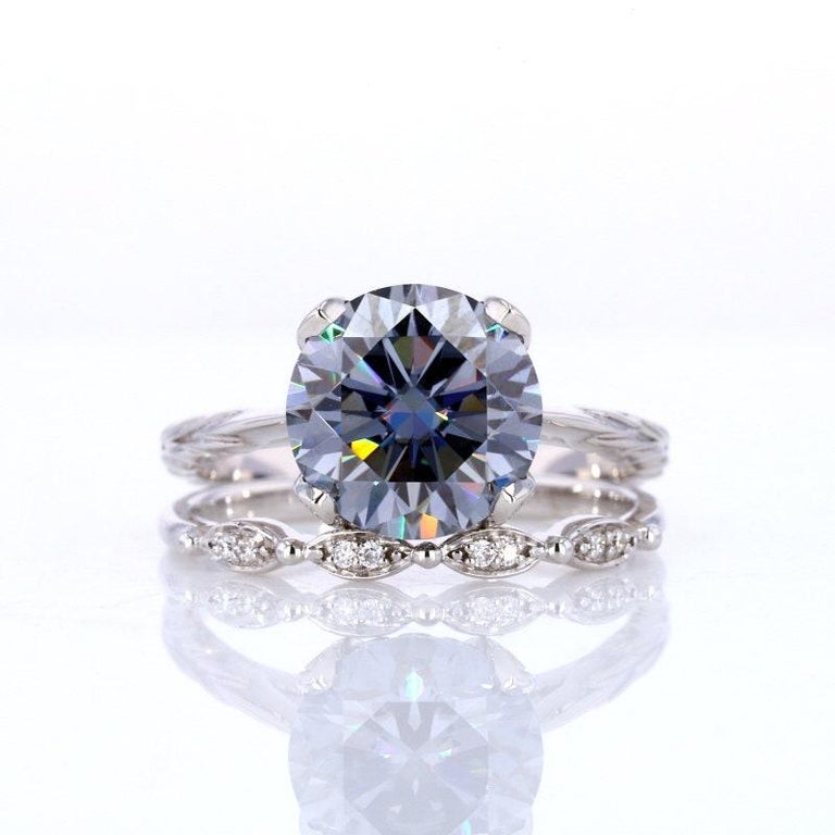 Customizable 18K White Gold Gray Diamond Engagement Ring, 4CT Gray ...