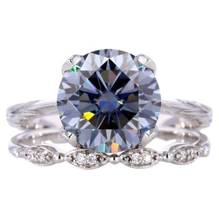 Customizable 18K White Gold Gray Diamond Engagement Ring, 4CT Gray ...