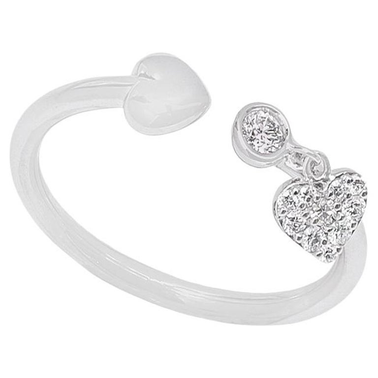 Customizable 18k White Gold Heart Open Ring with White Diamonds For ...