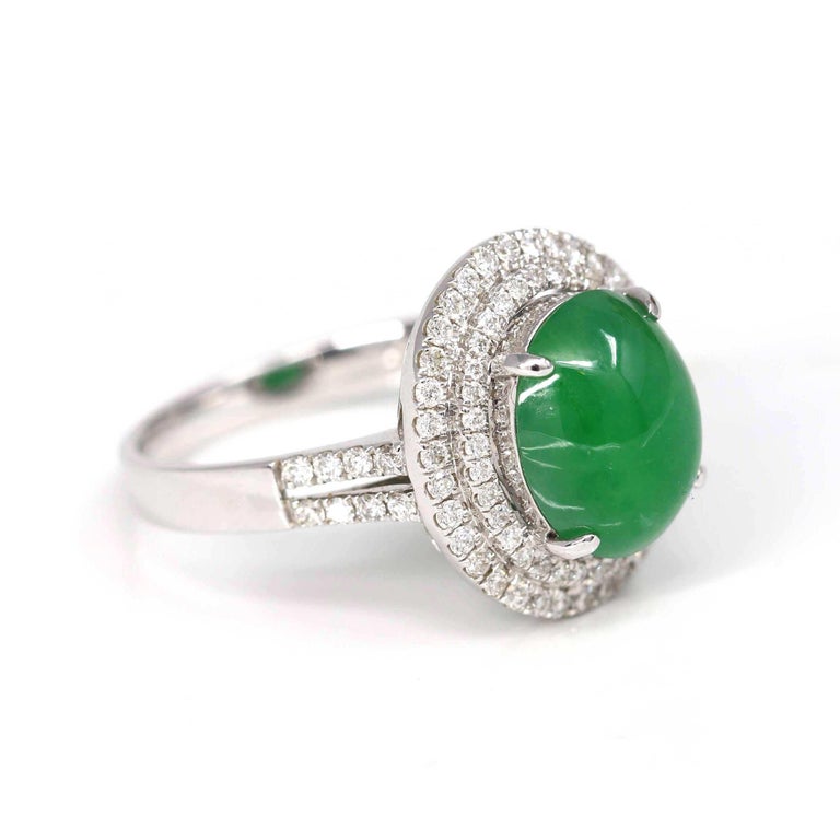 18k White Gold Imperial Green Jadeite Jade Ring with Diamonds For Sale ...