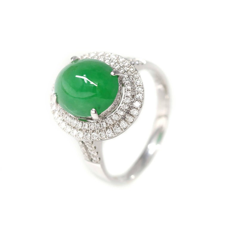 18k White Gold Imperial Green Jadeite Jade Ring with Diamonds For Sale ...