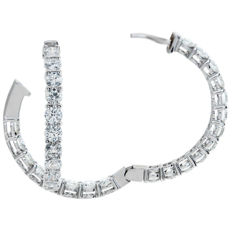 18k white gold inside-out diamond hoop earrings For Sale at 1stDibs