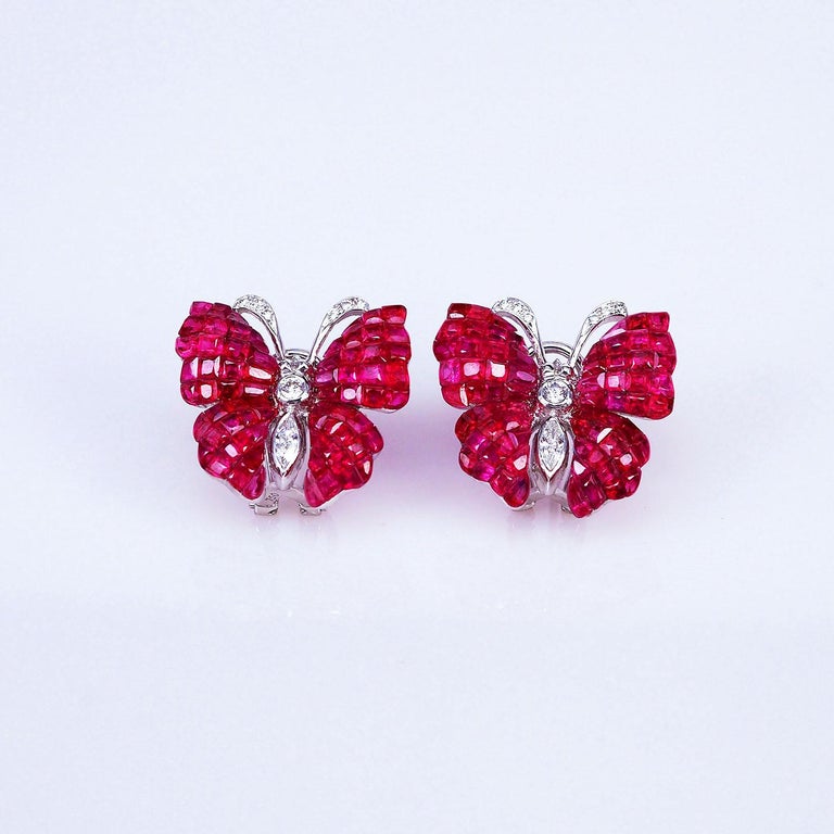 18k White Gold Invisible Butterfly Earrings For Sale at 1stDibs