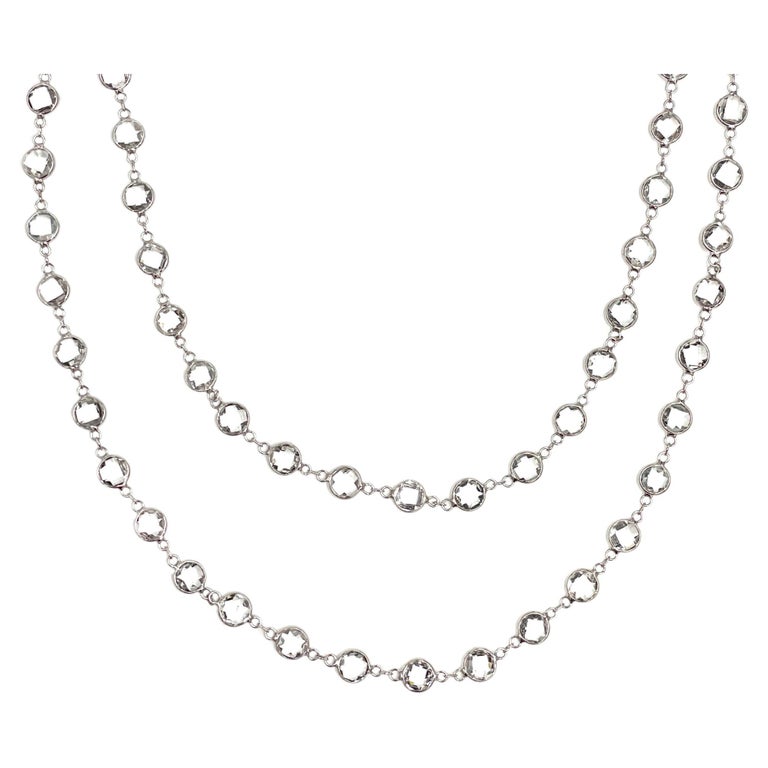 18k White Gold Long Necklace with White Topaz For Sale at 1stDibs