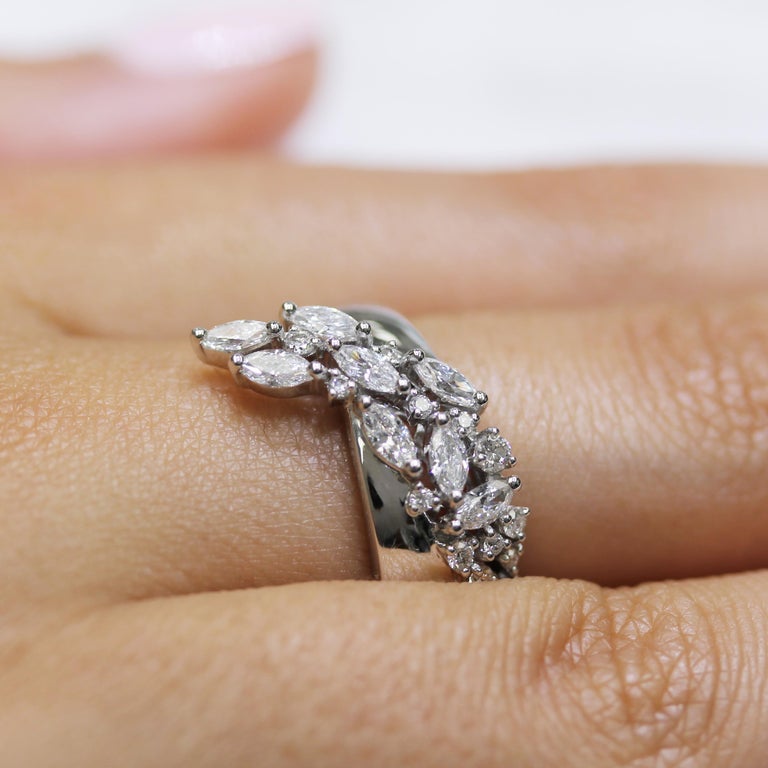 18 Karat White Gold Marquise Waterfall Diamond Fashion Cocktail Ring ...