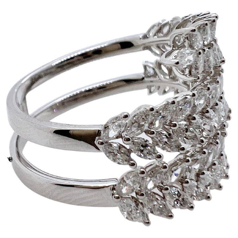 18k White Gold Multilayer Wreath Style Diamond Band Ring For Sale at ...