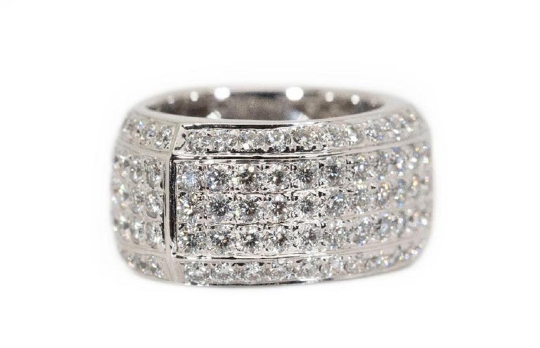 18K White Gold Multiple Layered Diamond Style Ring with 4.29 Ct Natural ...