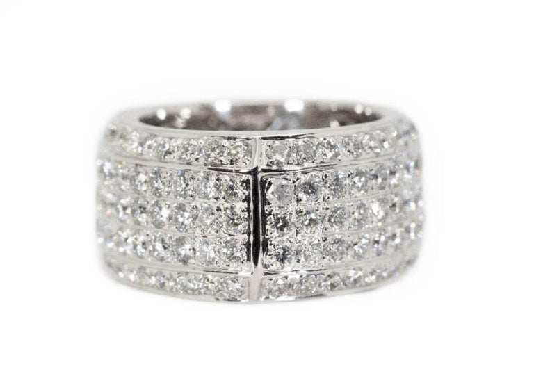 18K White Gold Multiple Layered Diamond Style Ring with 4.29 Ct Natural ...