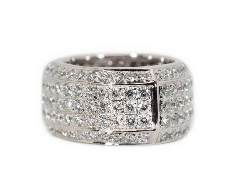 18K White Gold Multiple Layered Diamond Style Ring with 4.29 Ct Natural ...