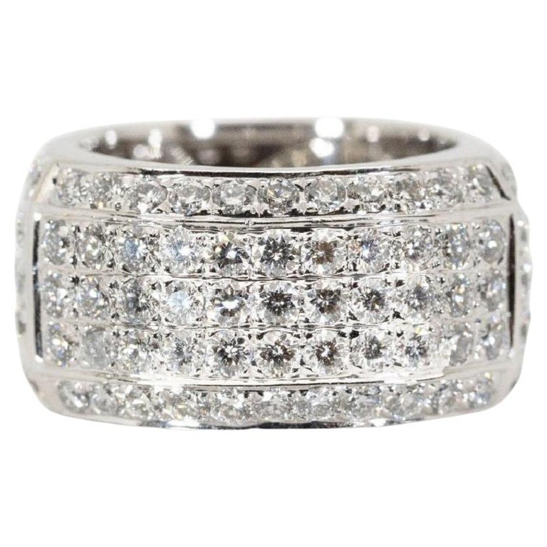 18K White Gold Multiple Layered Diamond Style Ring with 4.29 Ct Natural ...