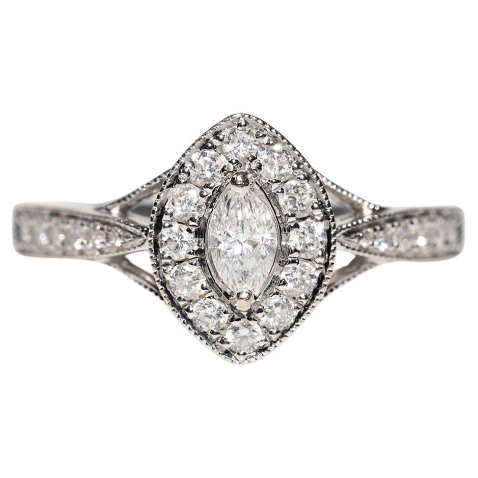 Vintage Original 18k Gold Natural Diamond And Pearl Decorated Navette ...