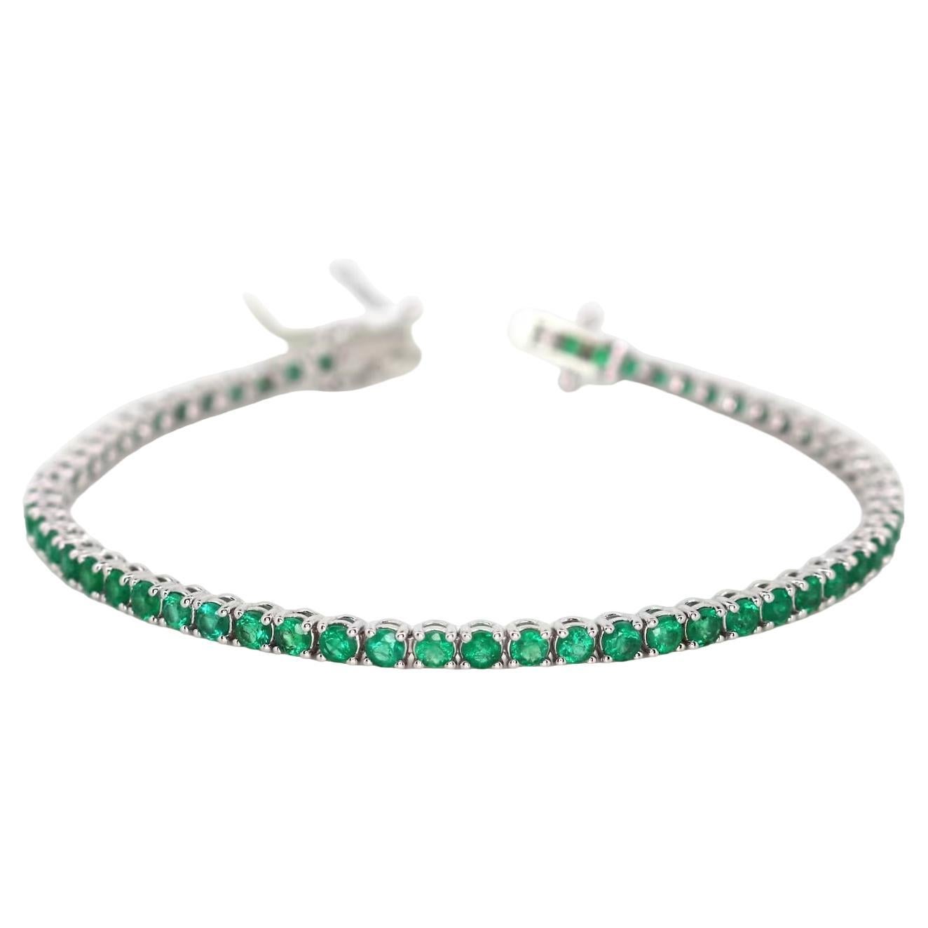 18k White Gold Natural Emerald Tennis Bracelet For Sale At 1stdibs
