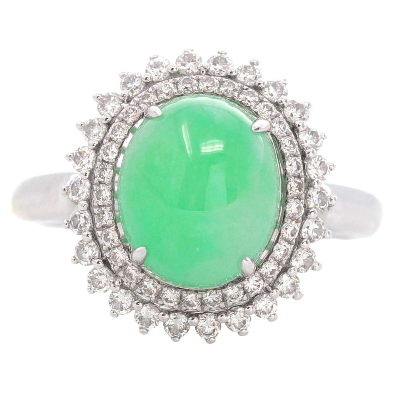 18k White Gold Natural Imperial Green Jadeite Jade Engagement Ring with ...