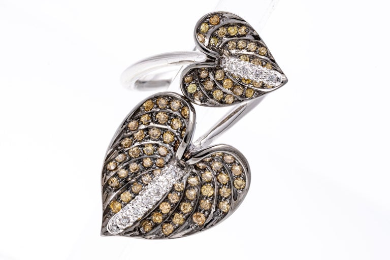 18k White Gold Offset Bypass Pave Set Diamond Twin Anthurium Ring, App ...
