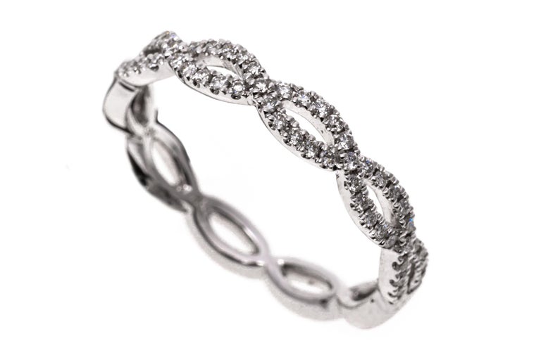 18k White Gold Open Twisted Band Ring Set with Diamonds, App. 0.12 TCW ...