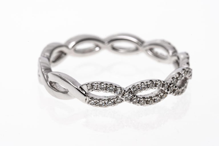 18k White Gold Open Twisted Band Ring Set with Diamonds, App. 0.12 TCW ...