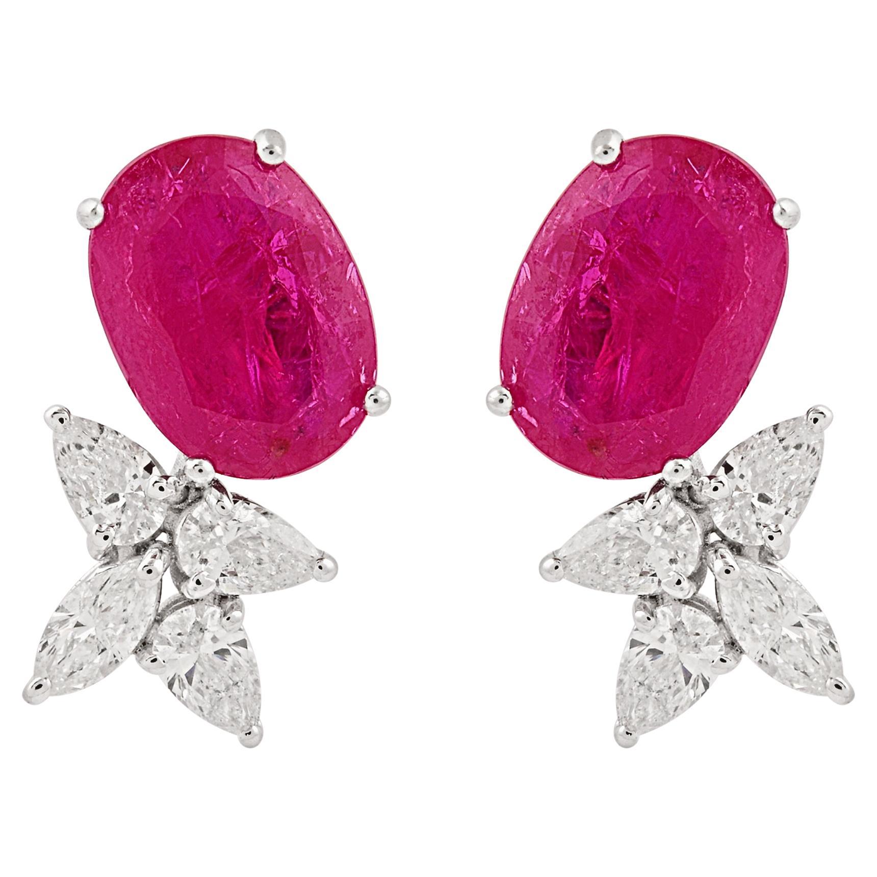 Fine Oval Ruby and Diamond Earrings For Sale at 1stDibs