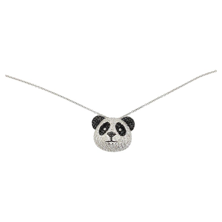 18k White Gold Panda Bear Pendant with Black and White Diamonds For ...