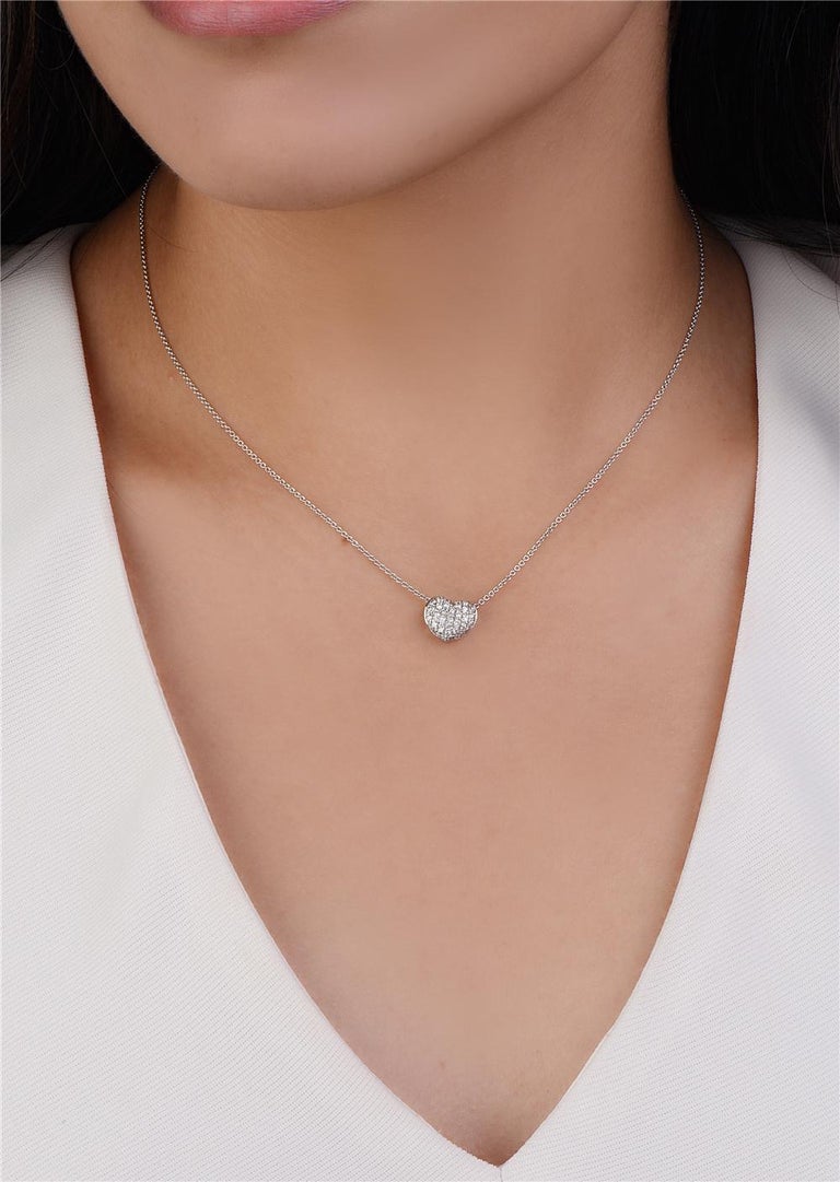18 Karat White Gold Pave Diamond Heart Pendant at 1stDibs