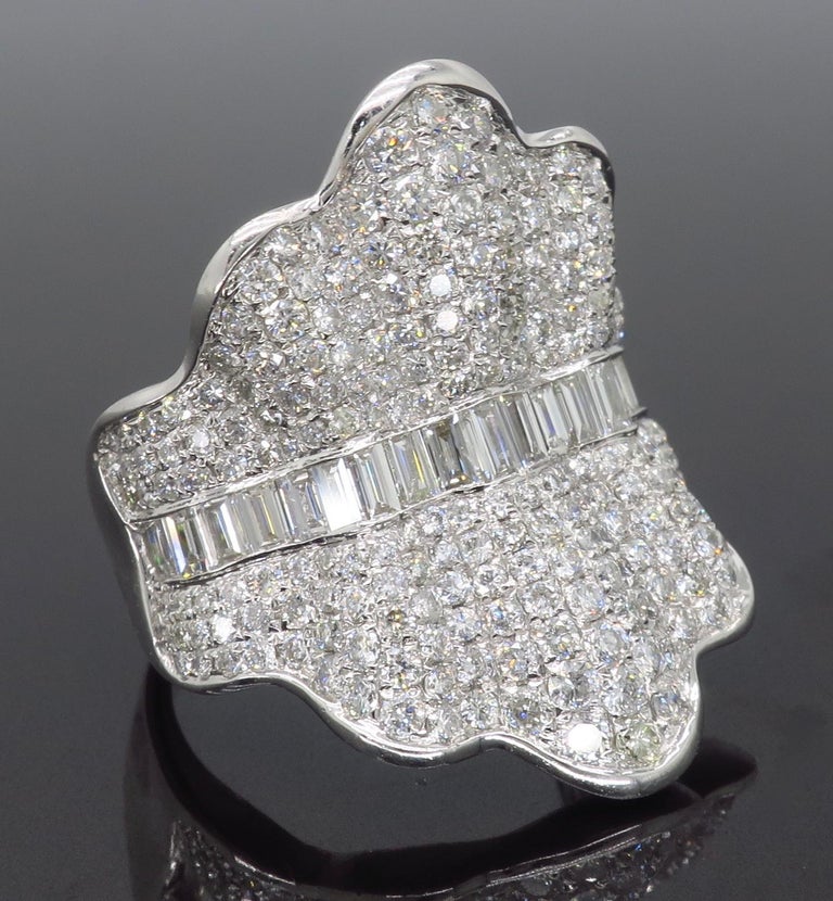 18 Karat White Gold Pave Diamond Wave Ring at 1stDibs | white gold pave ...