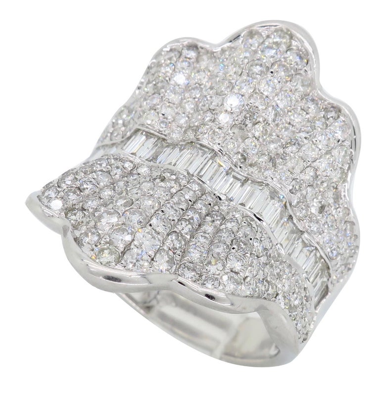 18 Karat White Gold Pave Diamond Wave Ring at 1stDibs | white gold pave ...