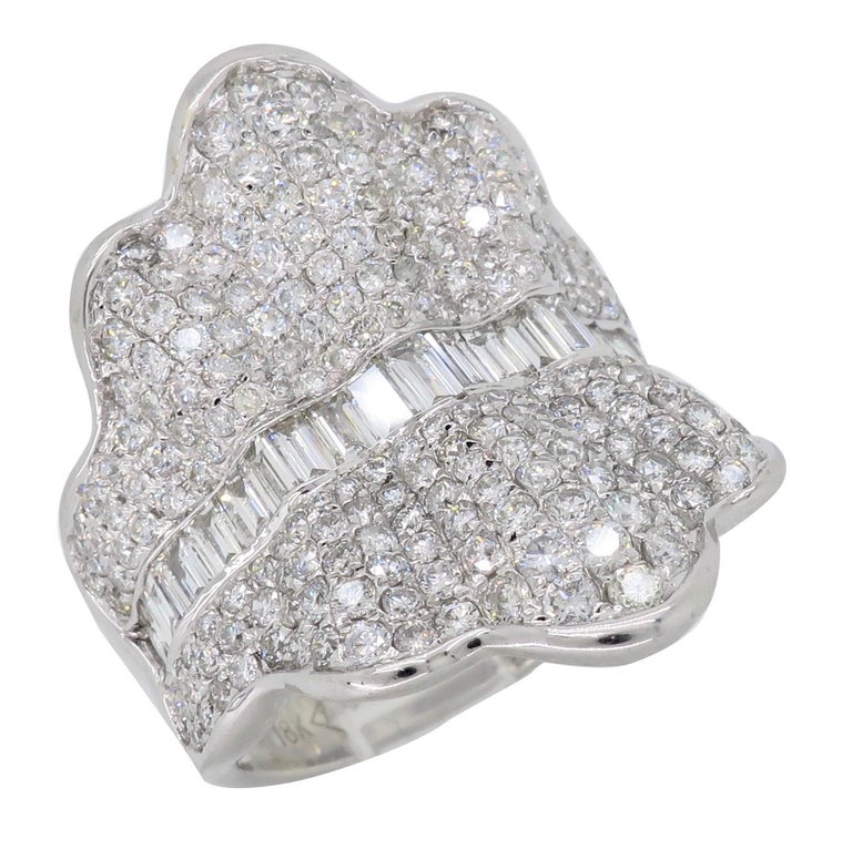 18 Karat White Gold Pave Diamond Wave Ring at 1stDibs | white gold pave ...