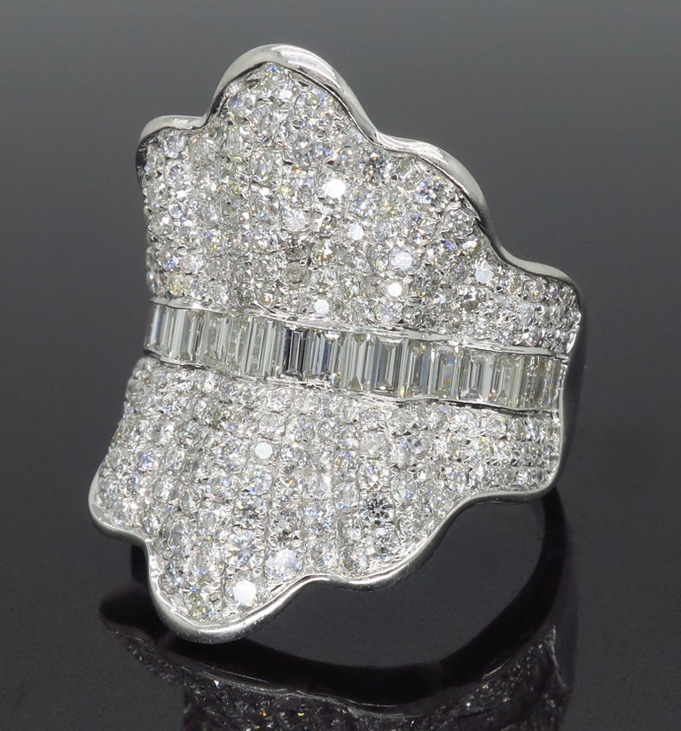 18 Karat White Gold Pave Diamond Wave Ring at 1stDibs | white gold pave ...
